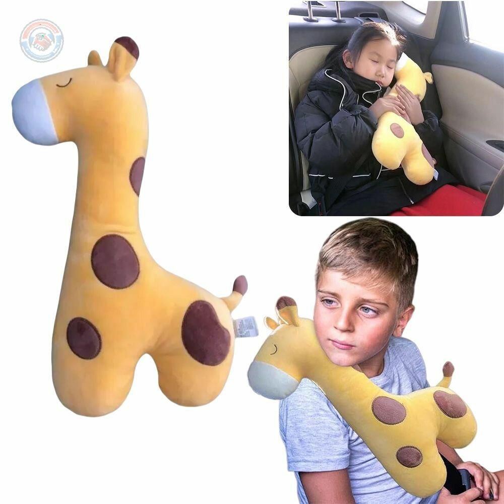 Детская автомобильная подушка для шеи с креплением на липучке мягкая дорожная подушка жираф для комфортных поездок с ребенком
