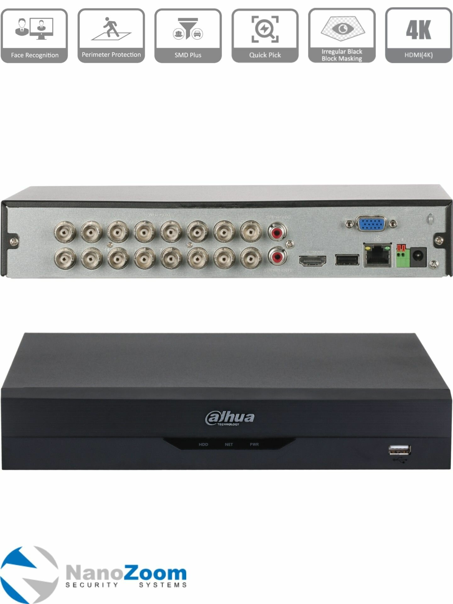 Dahua DH-XVR5116HS-5M-I3 - 16 канальный видеорегистратор для видеонаблюдения HDCVI, XVR-регистратор гибридный 5M-N/4M-N/1080p/720p 1HDD DVR, SMD Plus H.265+/H.265, поддержка HDCVI, AHD, TVI, CVBS, IP