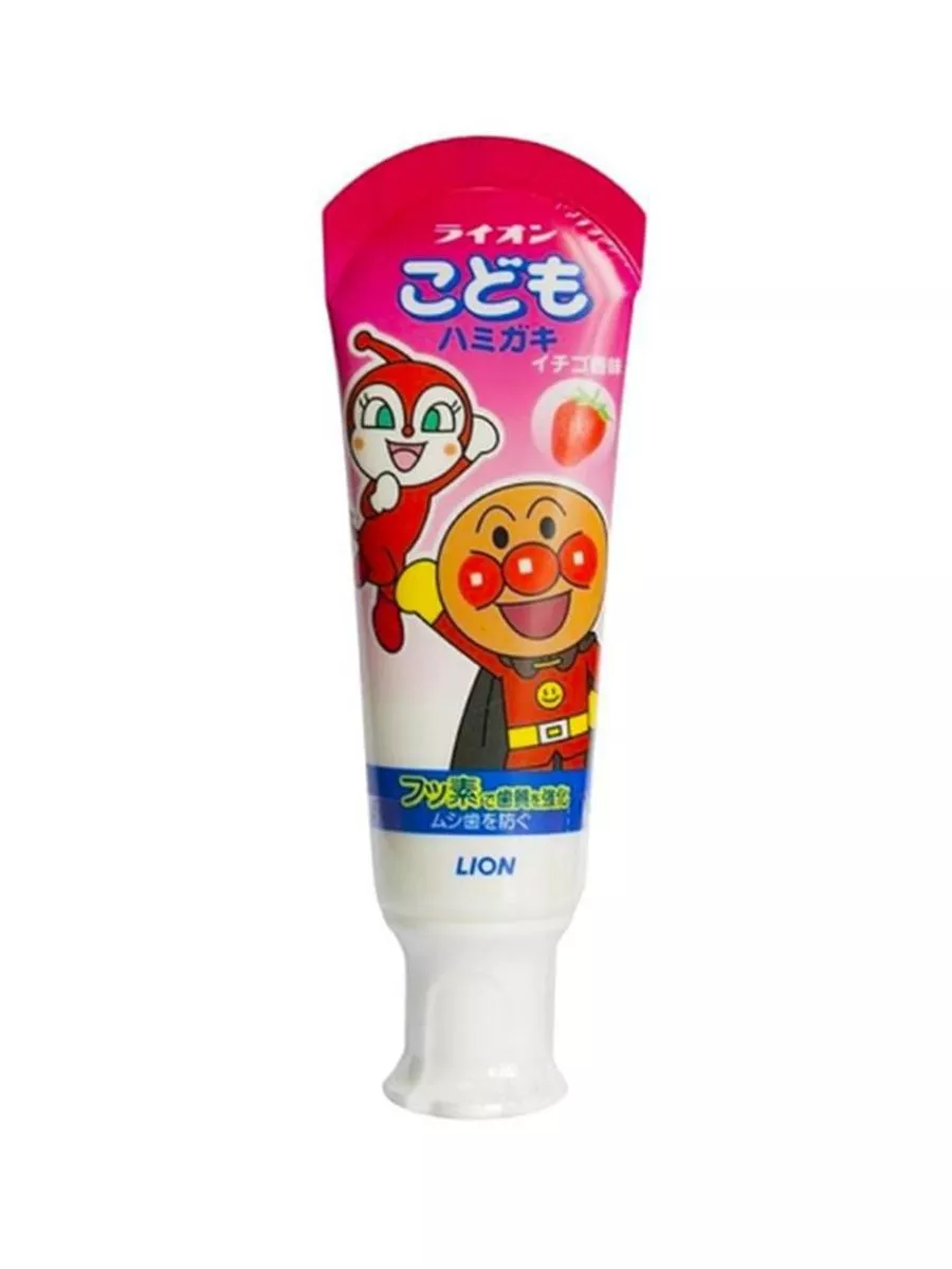 Детская зубная паста с фтором со вкусом клубники (вертикальная) LION "Children" Anpanman, 40 гр