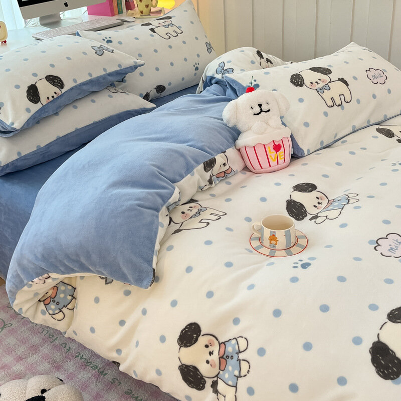 Свежий и элегантный комплект постельного белья из молочного флиса из четырех частей, зимний фланелевый пододеяльник из утолщенного молочного флиса, простыня, постельное белье для общежития,180*200cm