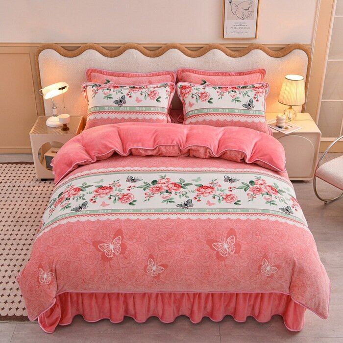 Новый зимний комплект постельного белья из утолщенного молочного флиса, двухслойный теплый пододеяльник, подзор из норковой фланели,150*200cm