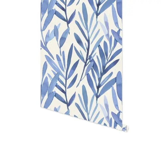 Акварельные обои с листьями и наклейкой, синие виниловые обои Breezy, съемные самоклеящиеся контактные бумажные обои для комнаты, декор для жизни