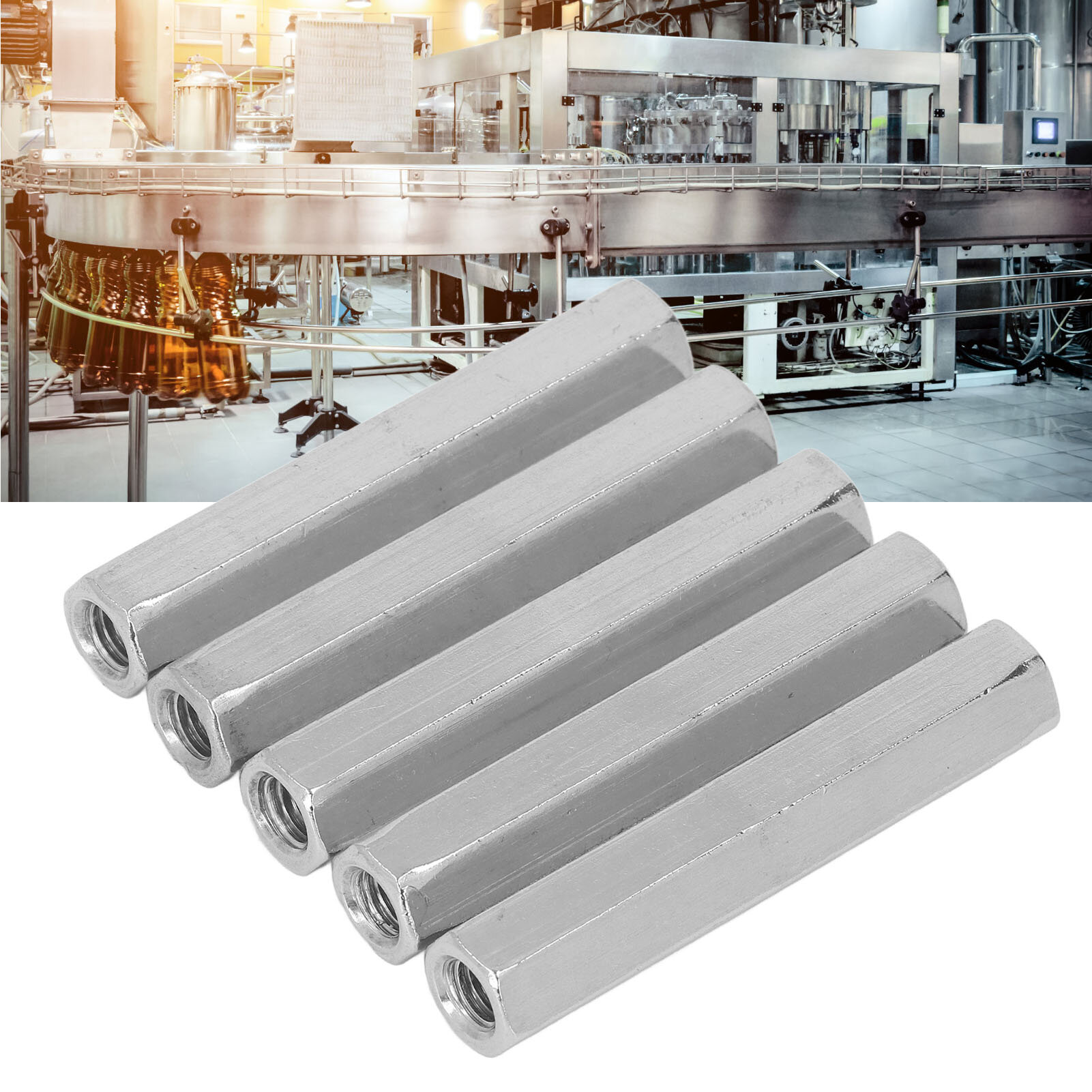 5 шт. шестигранная соединительная гайка M8x1,25, длина 75 мм, шестигранные соединительные гайки из нержавеющей стали 304 для болта, шпильки, крепежный винт