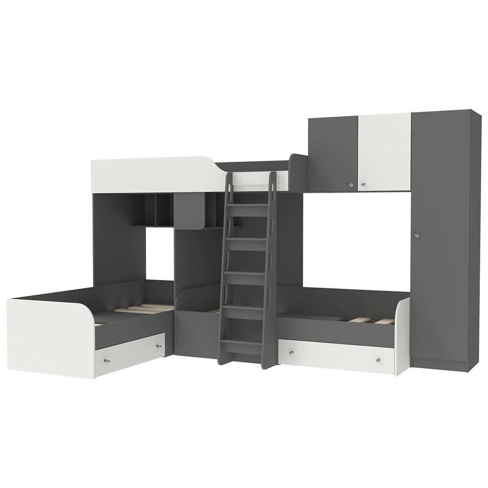 Кровать чердак Трио 2 Темно-серый Белый
