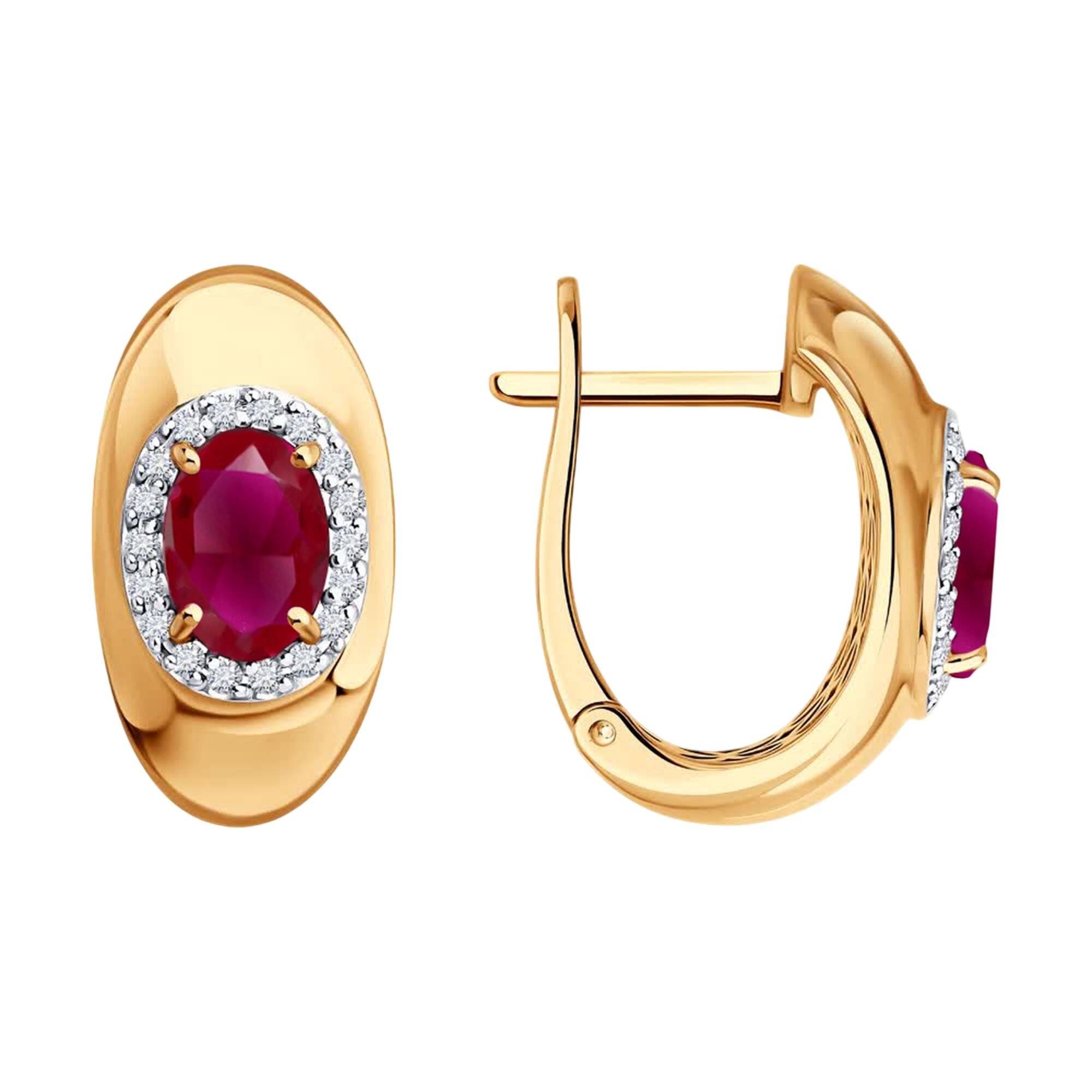 Серьги, красное золото, 585 проба, бриллиант, рубин