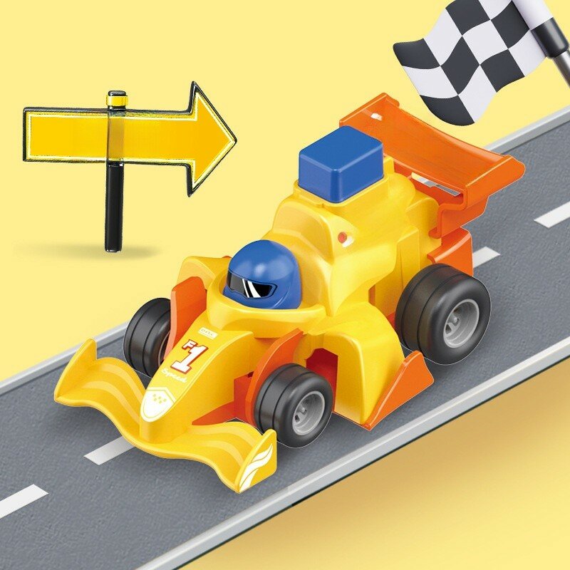 Young childrens plastic go kart toy with inertial drive for play learning and parent interaction