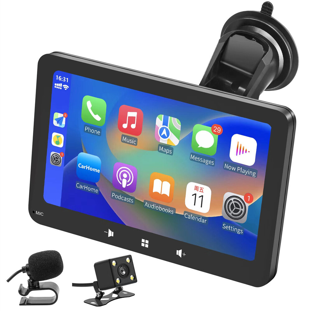 7-дюймовый портативный стерео мультимедийный плеер с поддержкой carplay, задней камерой и микрофоном