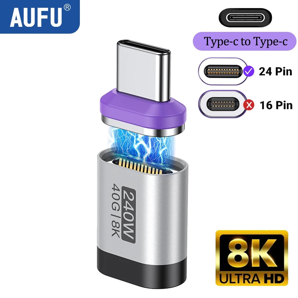 AUFU Магнитный USB-C адаптер 24pin, 40W, 8K, Type-C