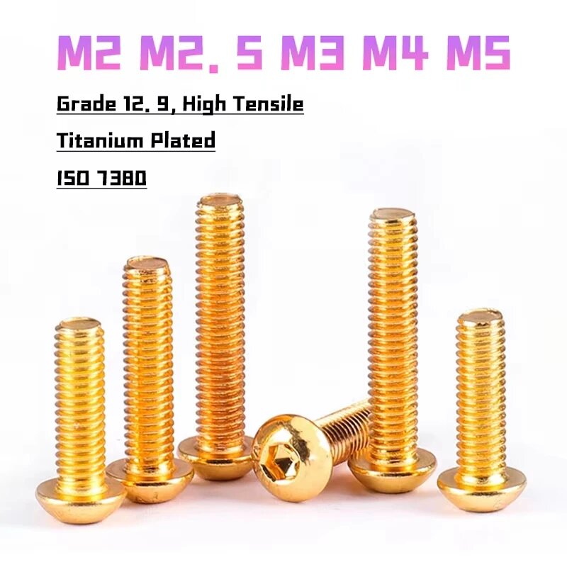 Стальные винты с кнопочной головкой золотого цвета DIN7991 GB/T 70.3 12.9 М2 М2.5 M3 (10Pcs), 12mm