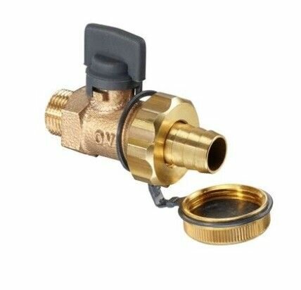Шаровой кран KFE, Oventrop, c наружной резьбой, DN10, 3/8"AG, PN16, маховик с ограничителем, со штуцером для шланга и колпачком, бронза