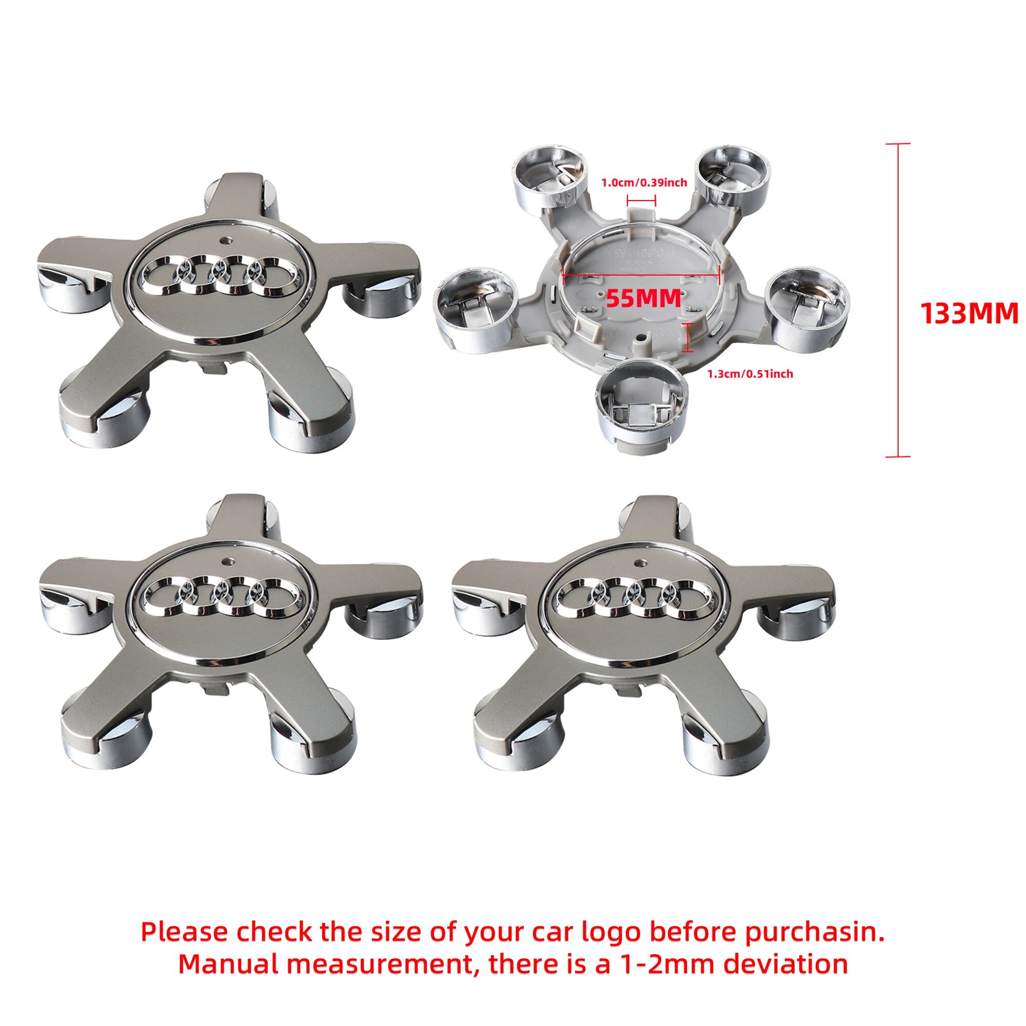 4 шт, оригинальные автомобильные чехлы для центра колес, крышка ступицы, аксессуары для украшения шин для Audi Sline A4 B8 A3 8P 8V B6 B7 A6 C7 Gray