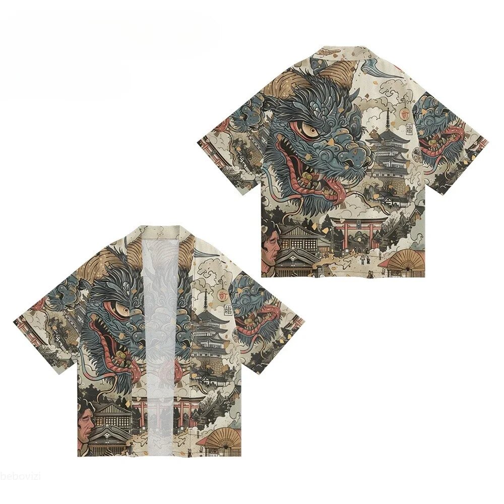 Полиэстер Хаори Аниме Дракон Плюс Размер XXL