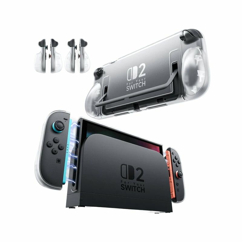 Чехол JSAUX для Nintendo Switch 2 (прозрачный), с полной защитой Joy Con, 3 вида накладок (6 шт.) для игровой приставки Нинтендо Свитч 2 - PC0117