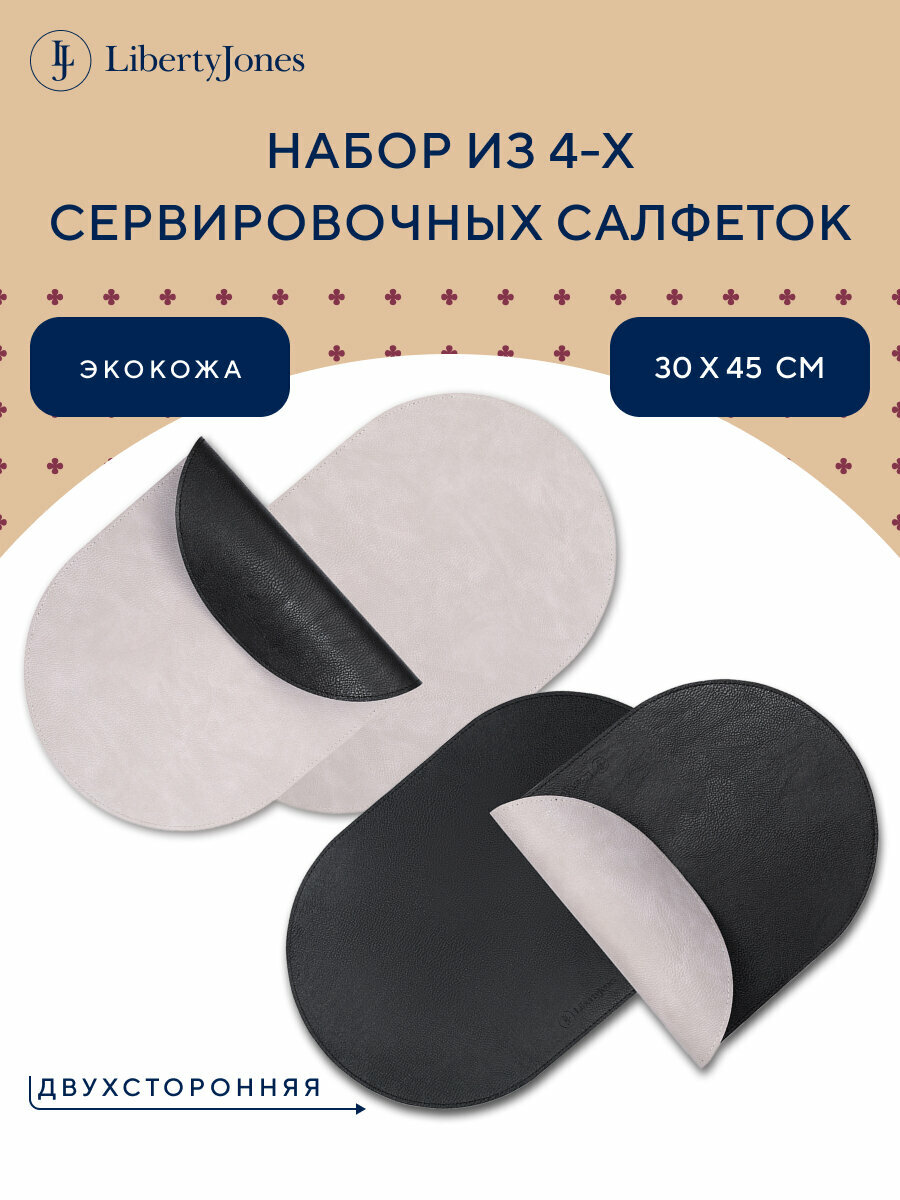 Сервировочная салфетка Pool плейсмат двухсторонний 30х45 см набор из 4 шт черный/серый Liberty Jones LJ0000425