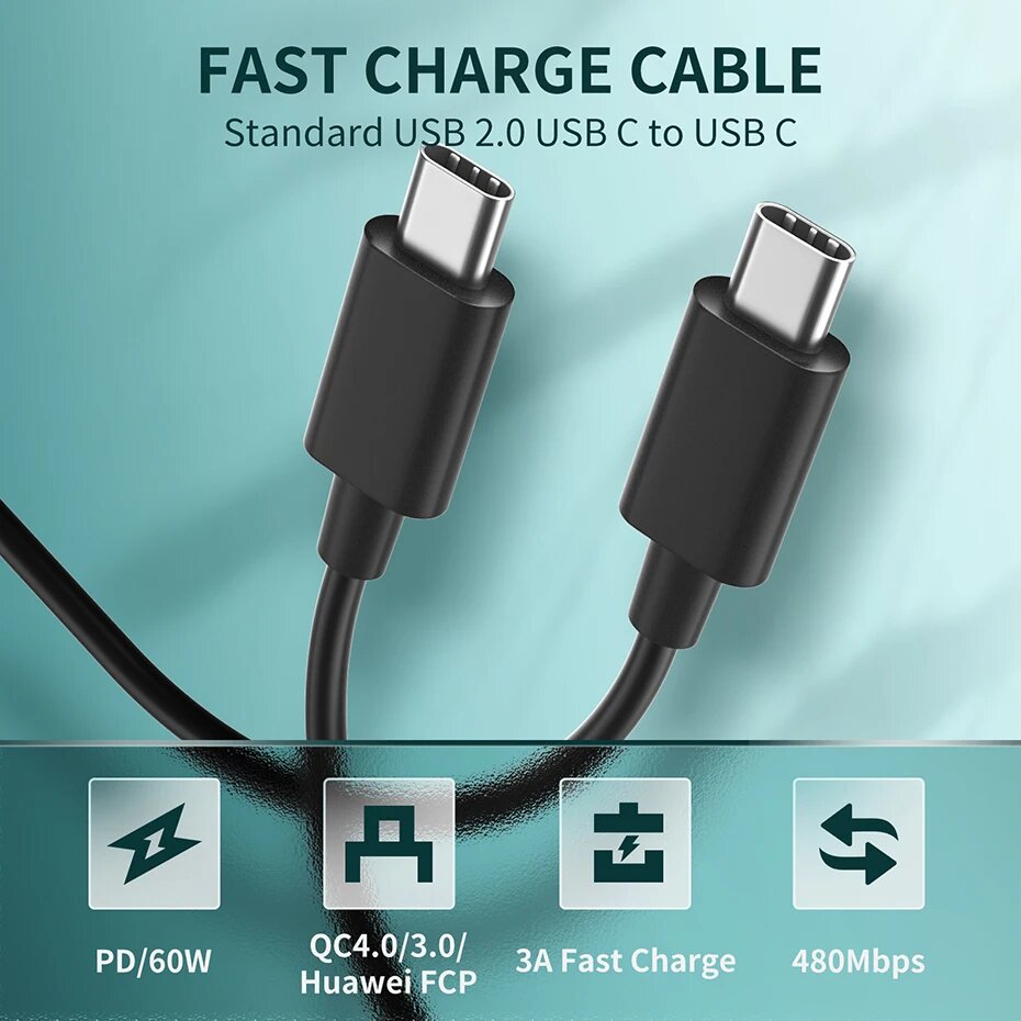 Кабель HDmatters USB Type-C На USB-C, 60 Вт, Быстрая Зарядка PD, Внешний Кабель Для Samsung S9, S8 Plus, Macbook Pro, Air