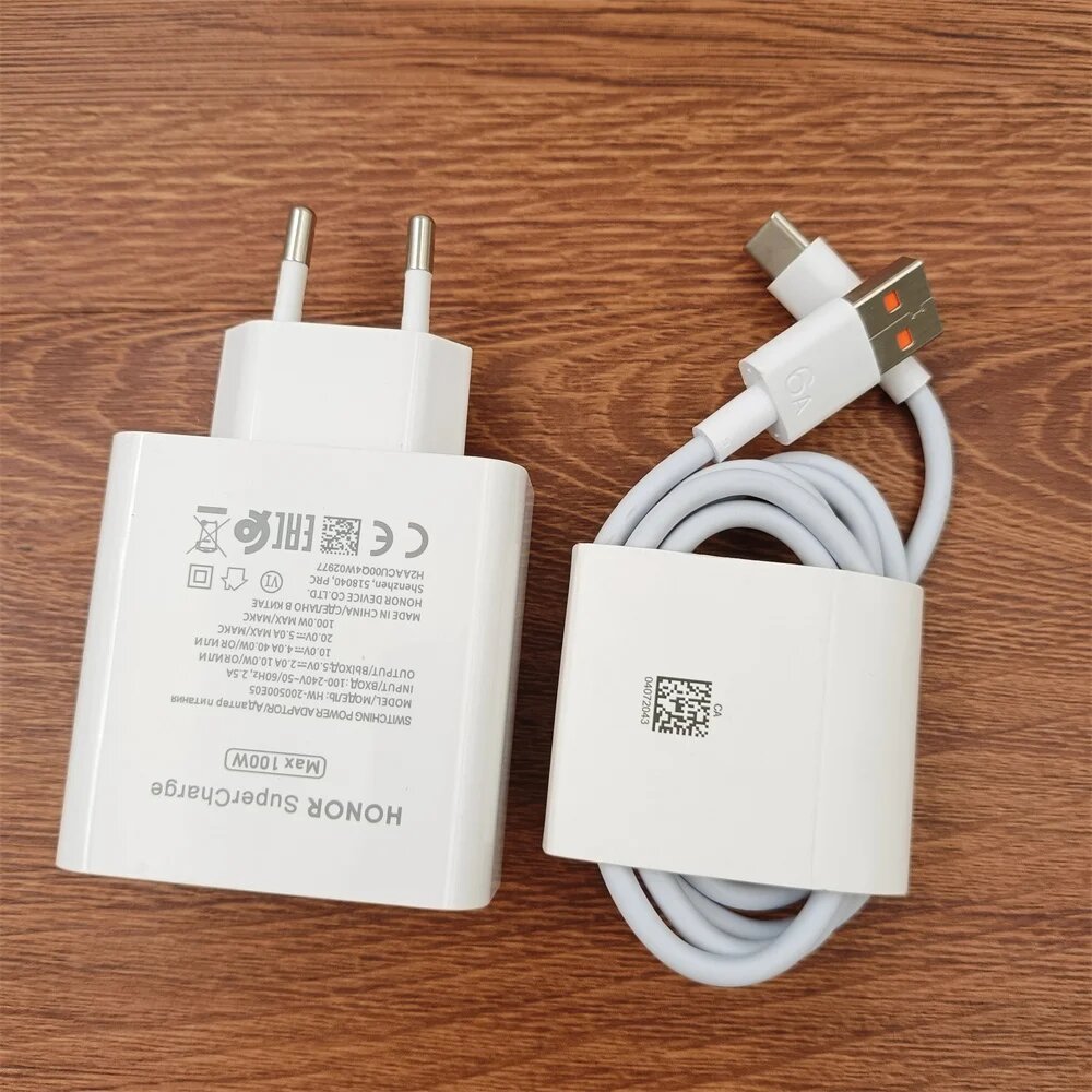 Оригинальный адаптер SuperCharge 100 Вт для Honor 400 300 200 100 90 Magic 8 7 6 Pro EU and 2M cable