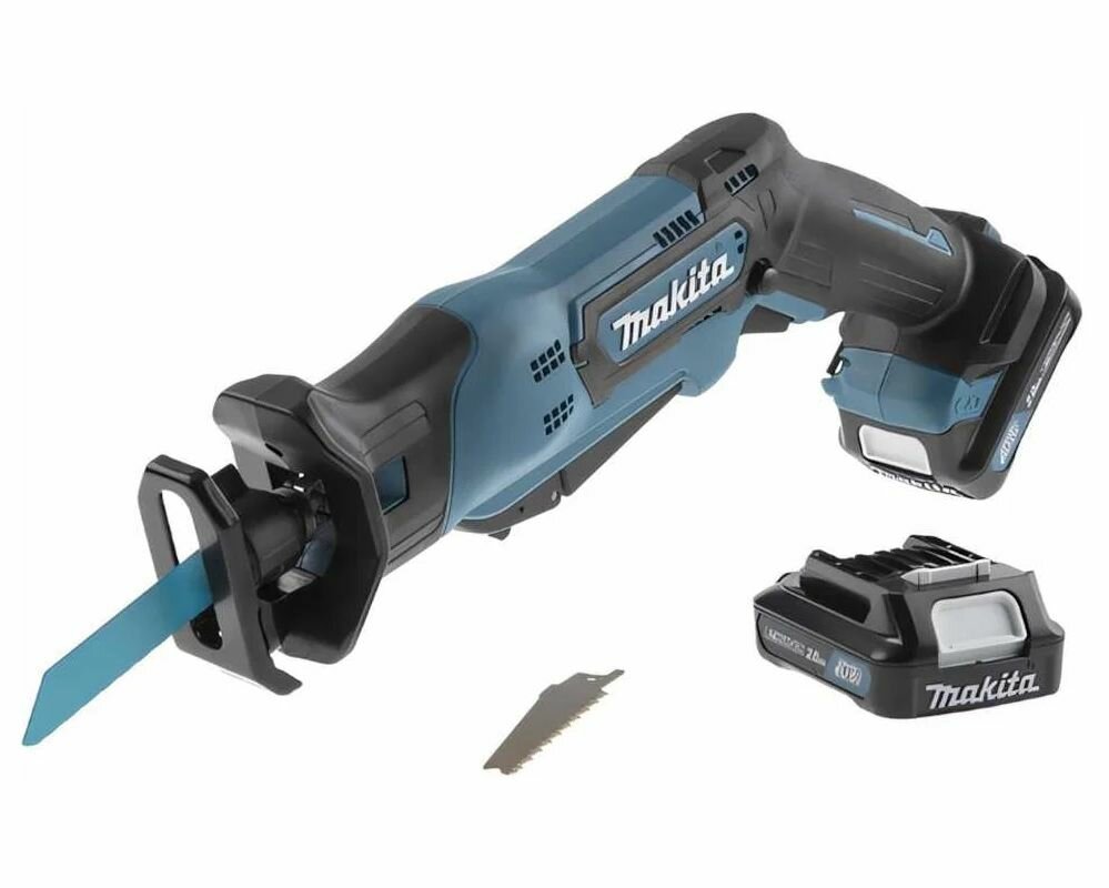 Аккумуляторная сабельная пила Makita JR103DWAE 10.8В, 2 акк.2 Ач Li-ion (слайдер), быстрозажимное крепление, ход 13мм, рез 50мм, кейс, подсветка, CXT серия