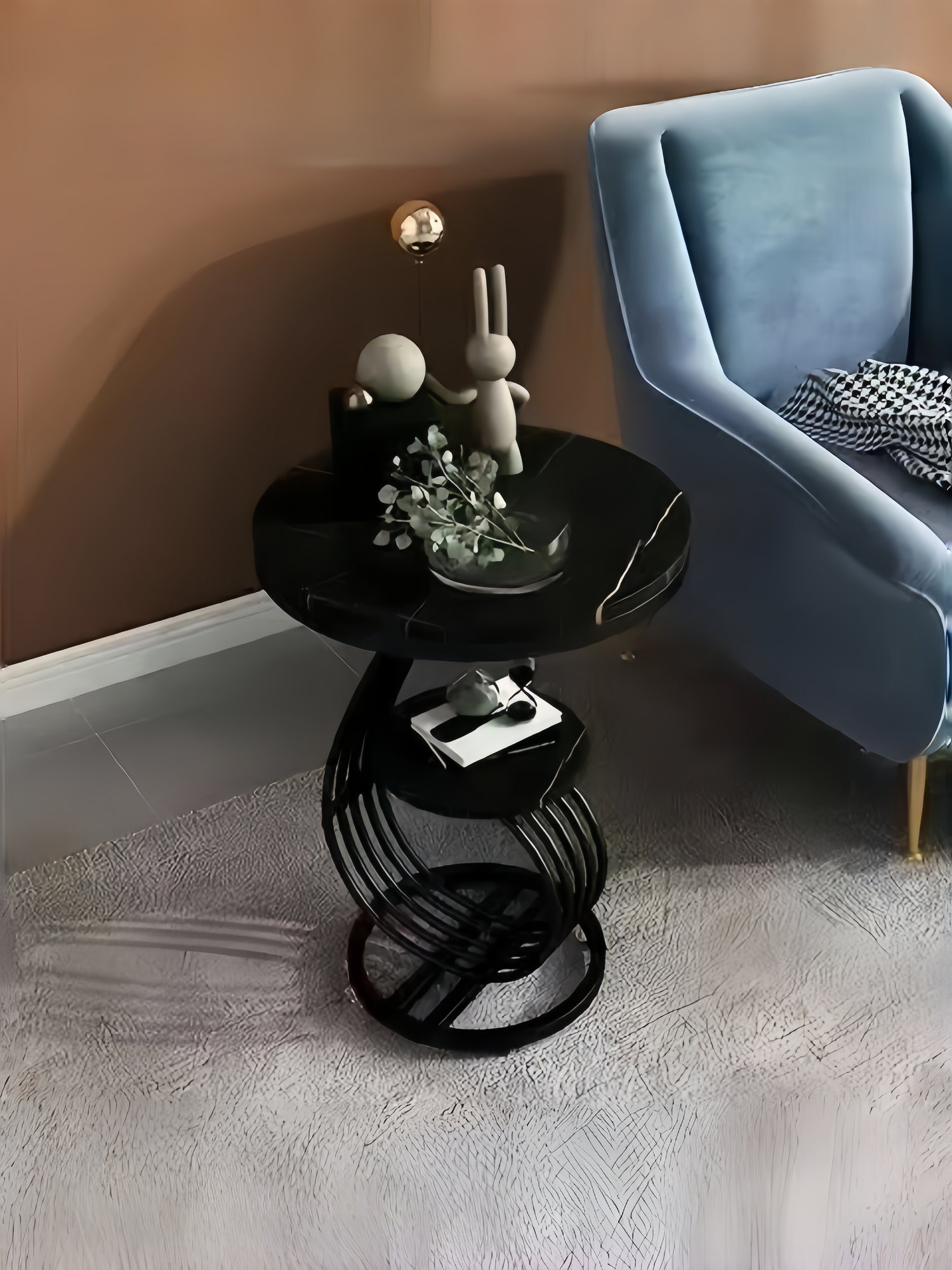 Столик журнальный Casual Coffee Table, натуральный гранит, металлический каркас, черный