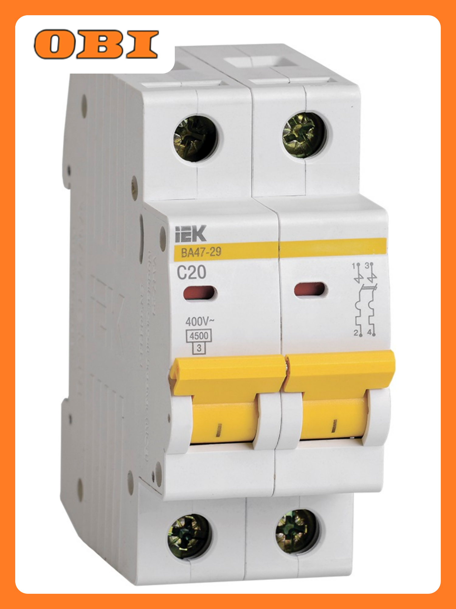 Автоматический выключатель IEK ВА47-29, 2 полюса, 20A, 4,5kA, модульный, IP20