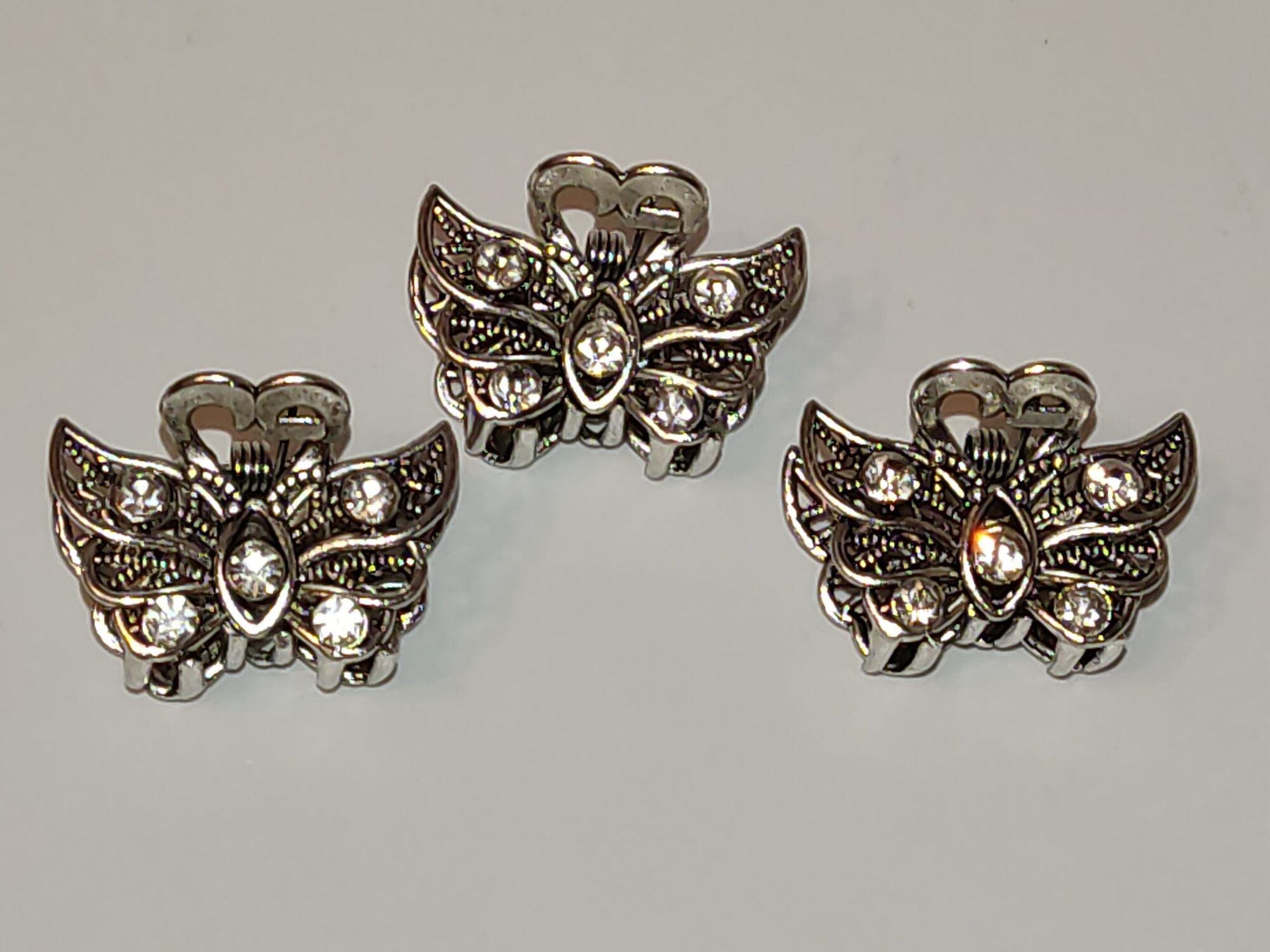 Набор крабов для волос "Бабочка", металл, стразы, 2.5 см, 3 штуки, серебристый