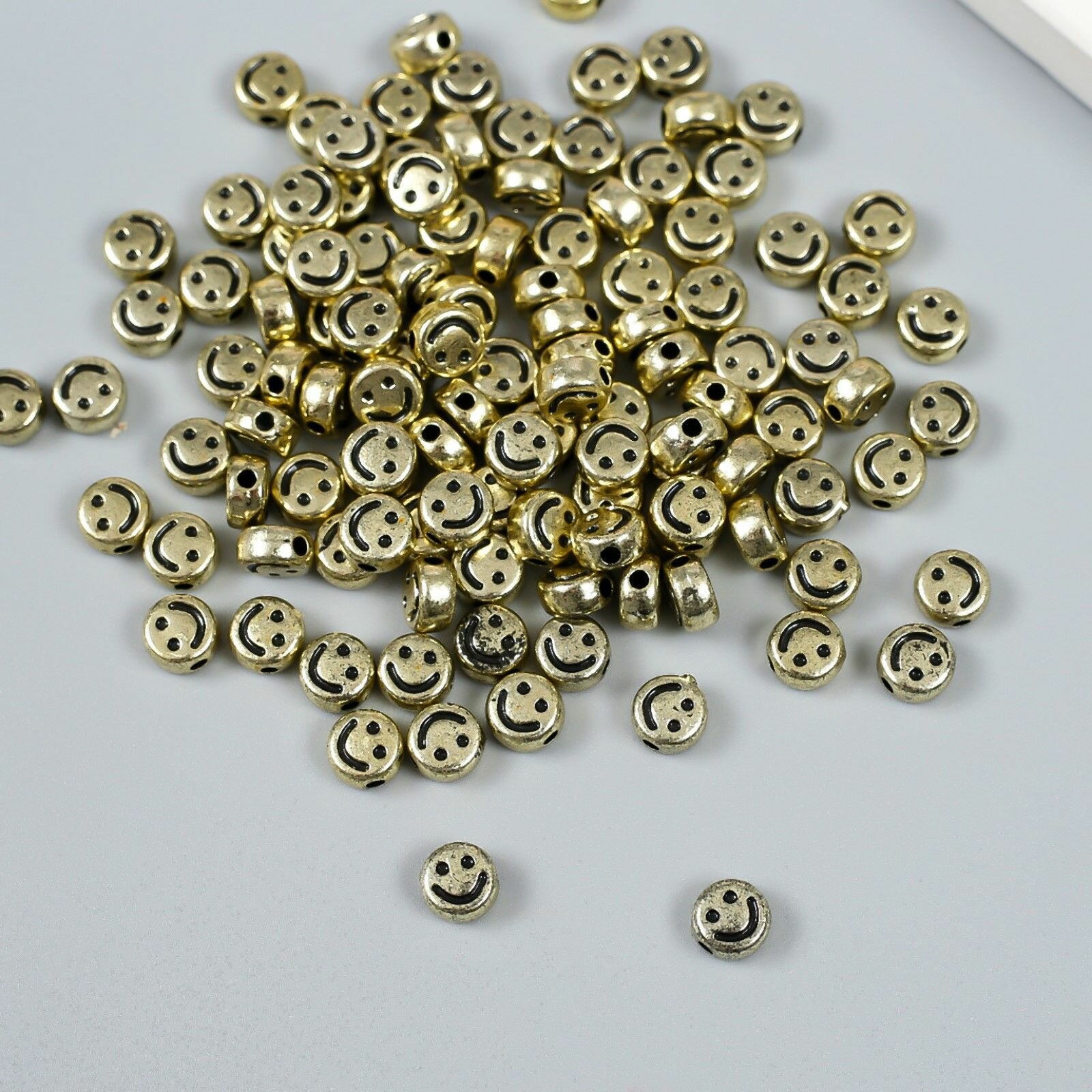 Бусины для творчества пластик 4 набора по 20 г Смайлик. Плоский , золото, 0.7х0.4 см