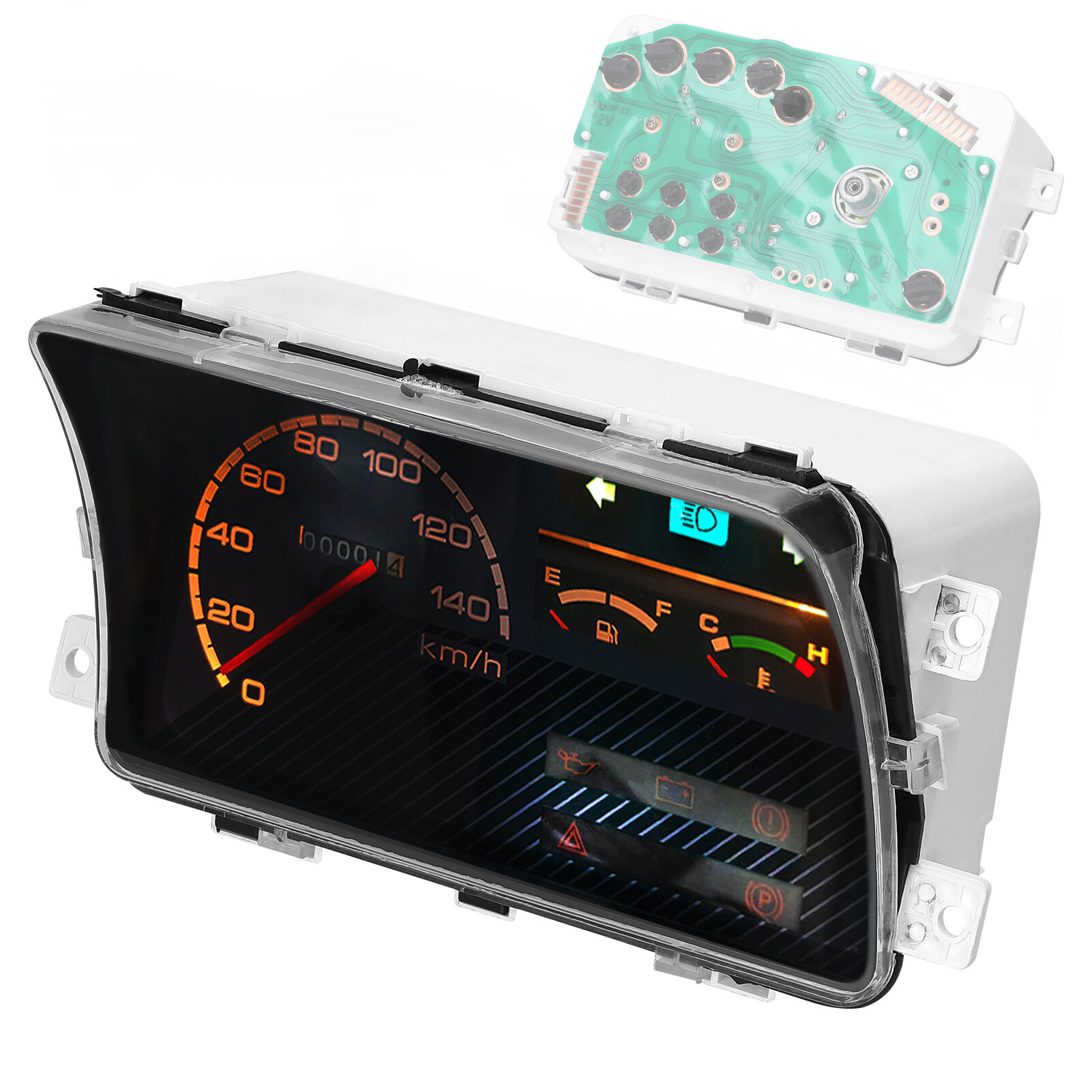Многофункциональная автомобильная приборная панель с спидометром, уровнем топлива, температурой охлаждающей жидкости и индикацией неисправностей, 12V, материал ABS, размер изделия 245*130*130мм, вес изделия 580г, размер упаковки 275*173*155мм, вес