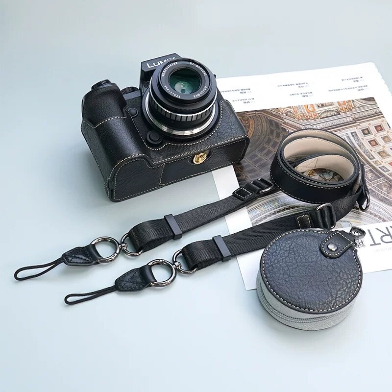 Защитный чехол для камеры Panasonic S5/S5M2 с текстурой личи, черный, включая ремешок V303, маленький мешок и защитное