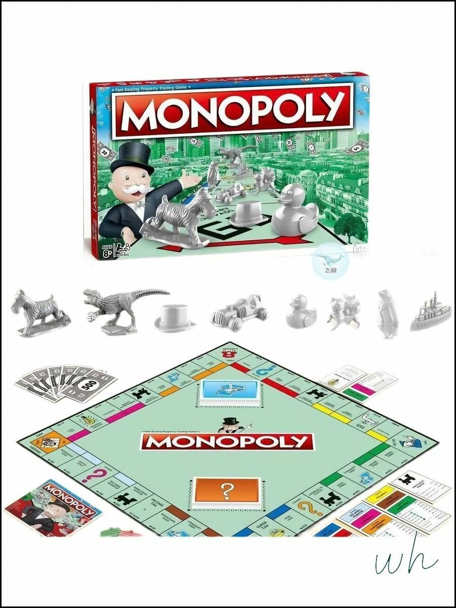 Настольная игра Монополия (Monopoly) Классическая Обновленная версия с фишками уточки и тираннозавра
