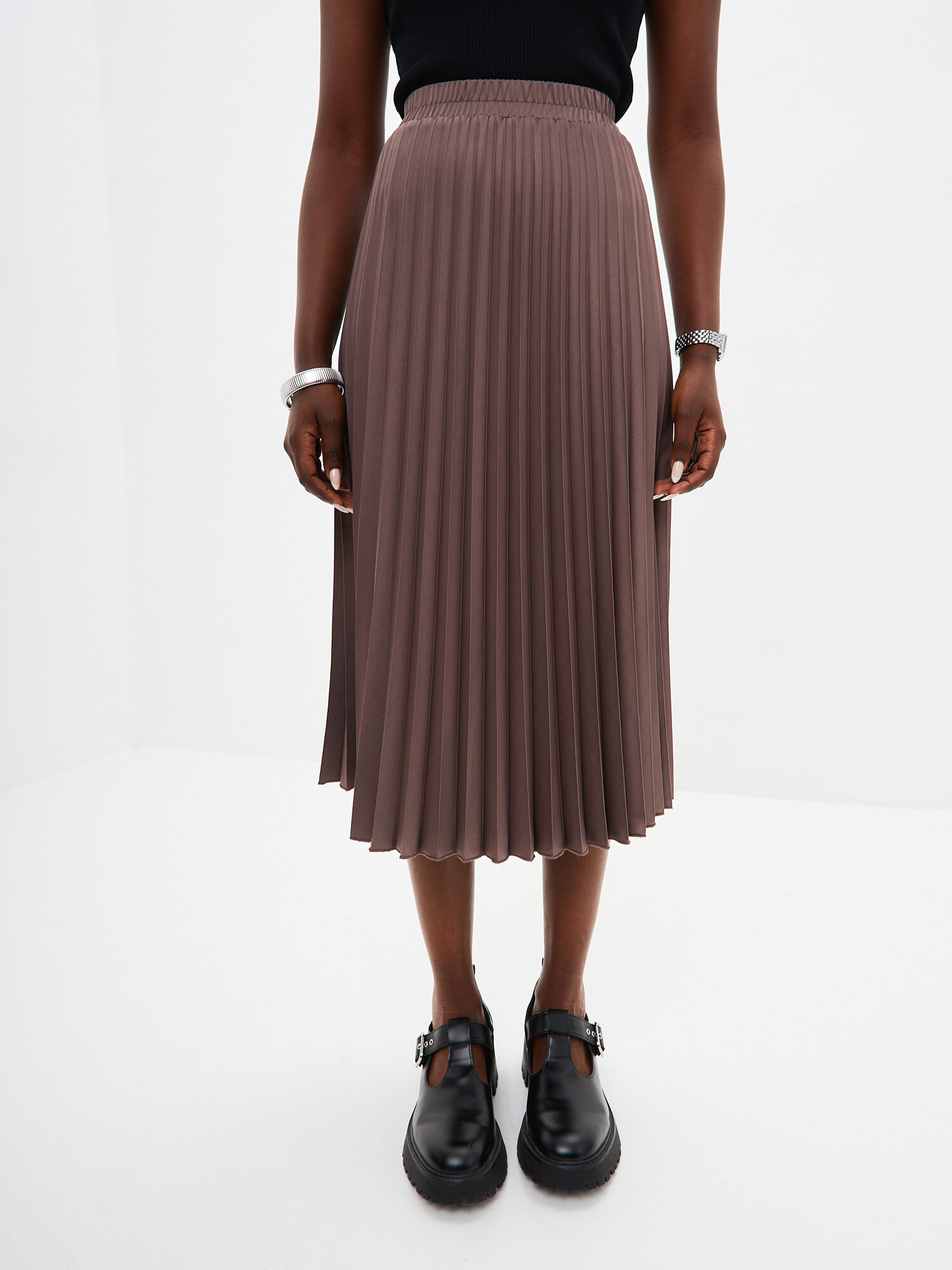 Юбка миди плиссированная кофейная