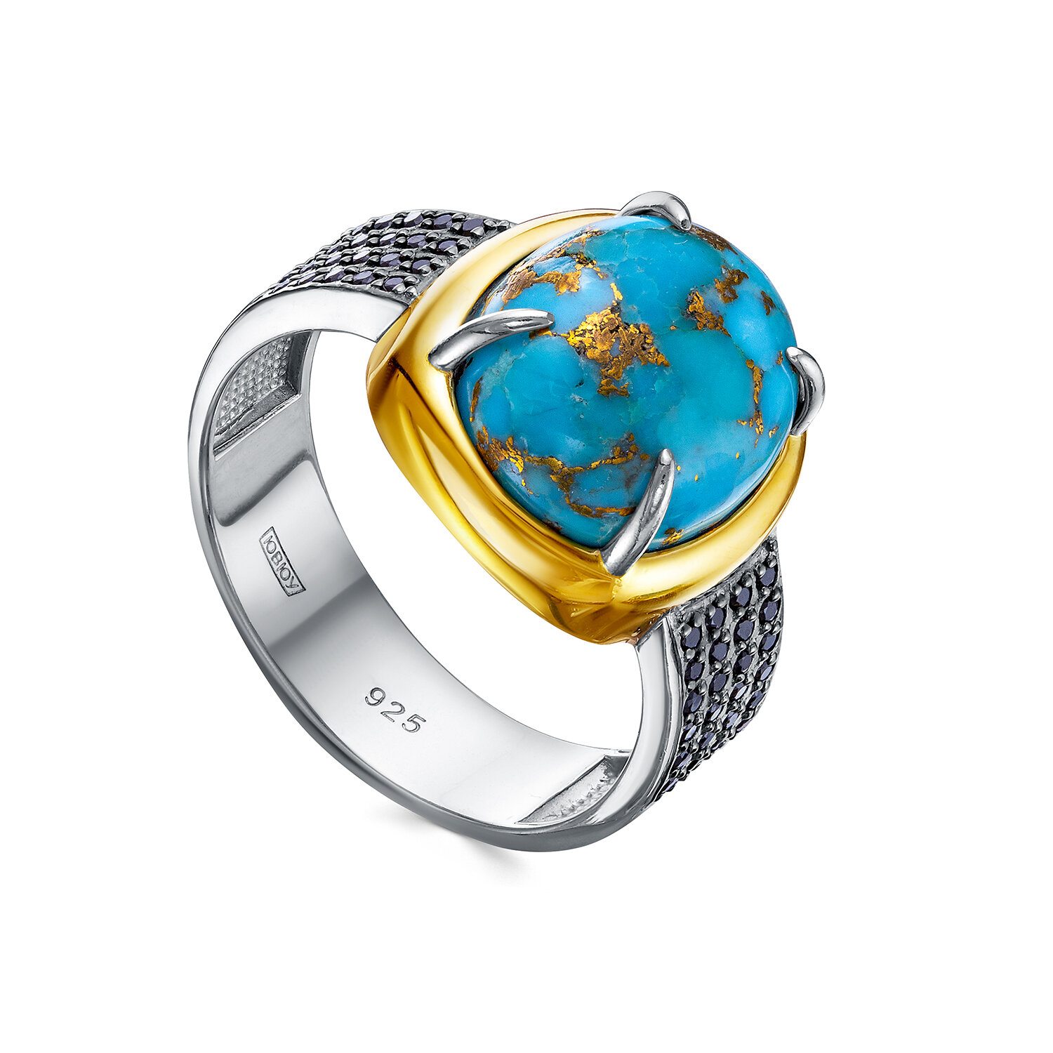 Кольцо, серебро, 925 проба, фианит, бирюза