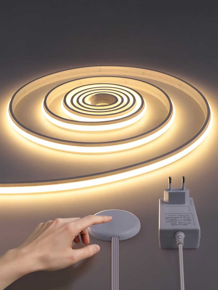 24В Светодиодная Неоновая Лента, Встраиваемая Подсветка под Шкафчиками с Сенсорным Диммером, Акцентная Подсветка Кухни и Шкафа