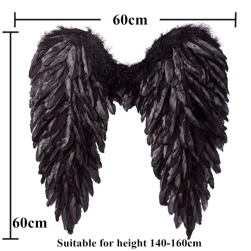 Крылья ангела с перьями MW02 Черный, black 60cm