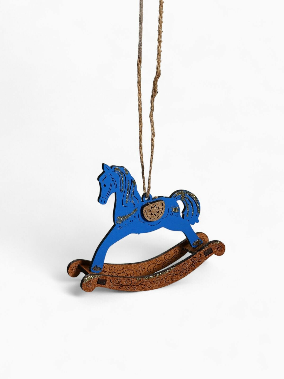 Игрушка ёлочная КНР Символ года 2026 "Лошадка-качалка", синий, дуб, МДФ, 9х2.5х8 см (Ли110-02-0837)