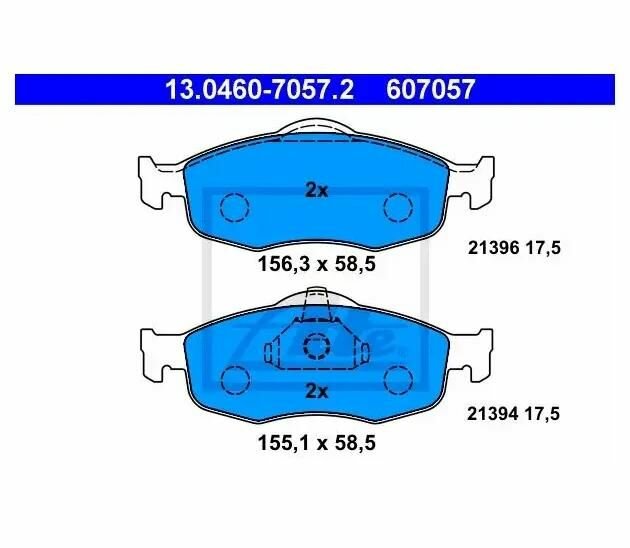 Колодки тормозные ATE 13-0460-7057-2, передние, Ford Mondeo II 1.6, 1.8, 2.0, 1.8 TD 10-96, 9-00, Ford Scorpio 2.0, 2.3, 2.9, 2.5 TD 10-94, 8-98