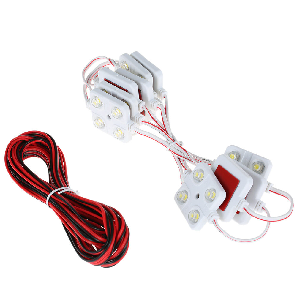 Комплект светодиодных светильников для салона автомобиля 12V, 10 модулей, 40 светодиодов, белый цвет, водонепроницаемый, для внутренней потолочной светодиодной светодиодной лампы для RV, фургона, лодки, прицепа, размер модуля 38x38mm, общая длина 1.4M,