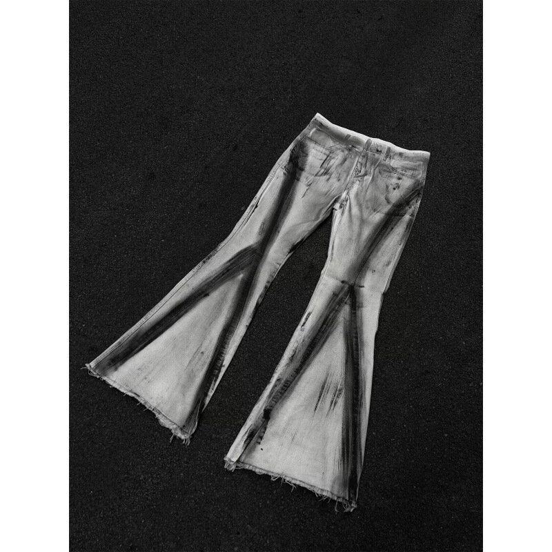 JYL Джинсы Мужские Расшитые Американские RO Градиентные Сырые Края Грязные Цветной Блок Винтажные Деним, Размер_XL