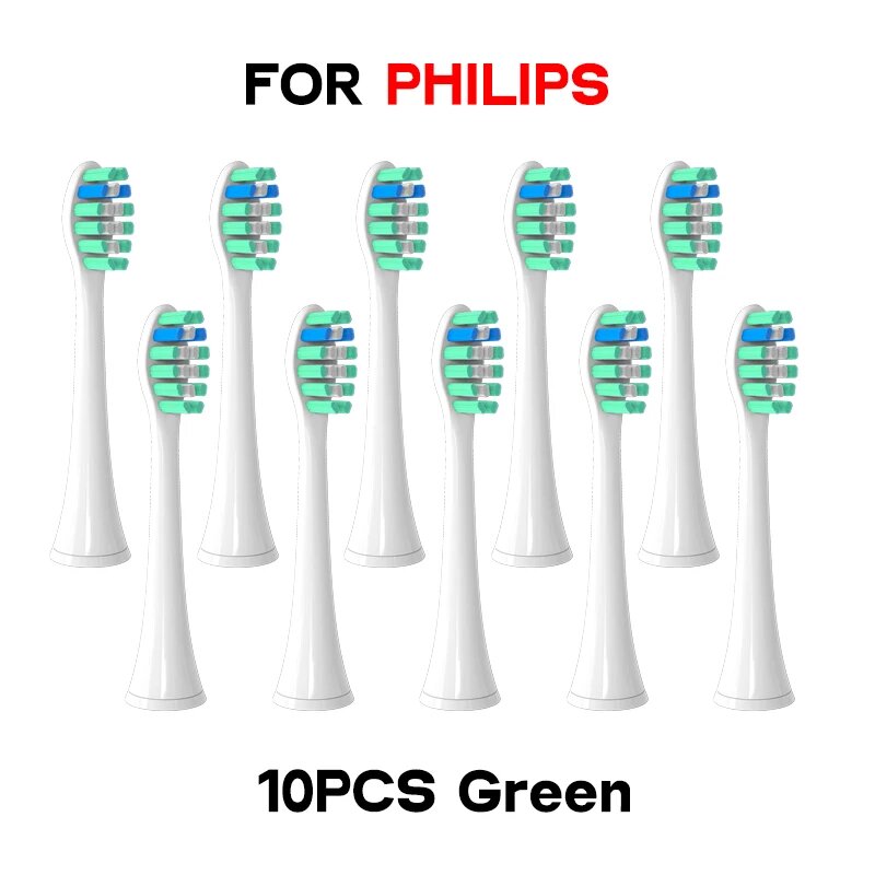 Насадки для зубной щетки Philips Sonicare, мягкие, DuPont, серия Hx3/6/8/9 10pcs Green