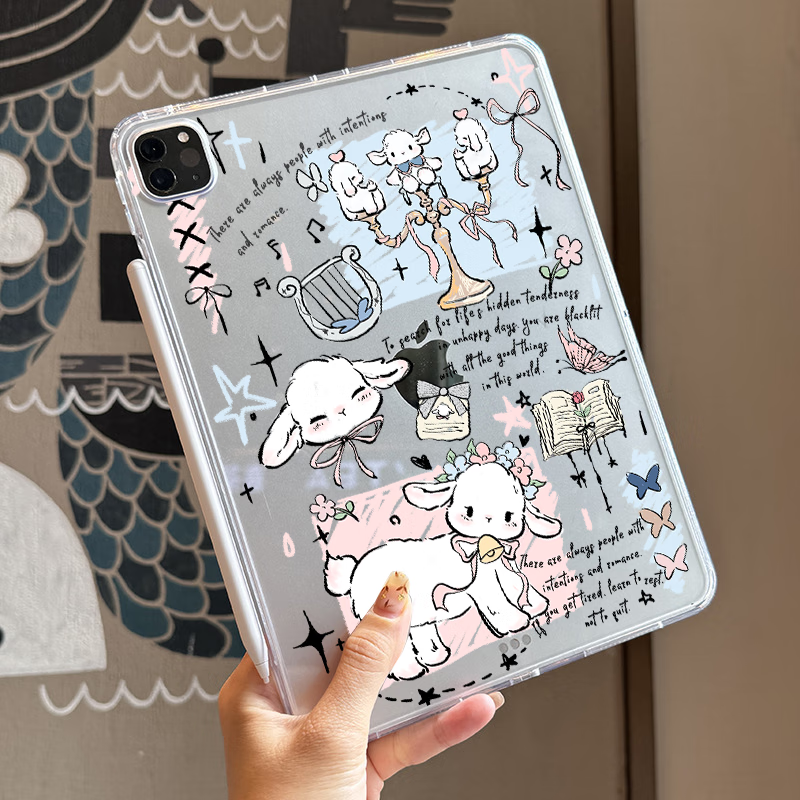 RBP iPad Pro 11-inch Case with Pencil Holder 2020/2021/2022 Version【High Transparency Anti-Bend Acrylic·Full Coverage Anti-Bend Anti-Drop】- Butterfly Flower Sheep