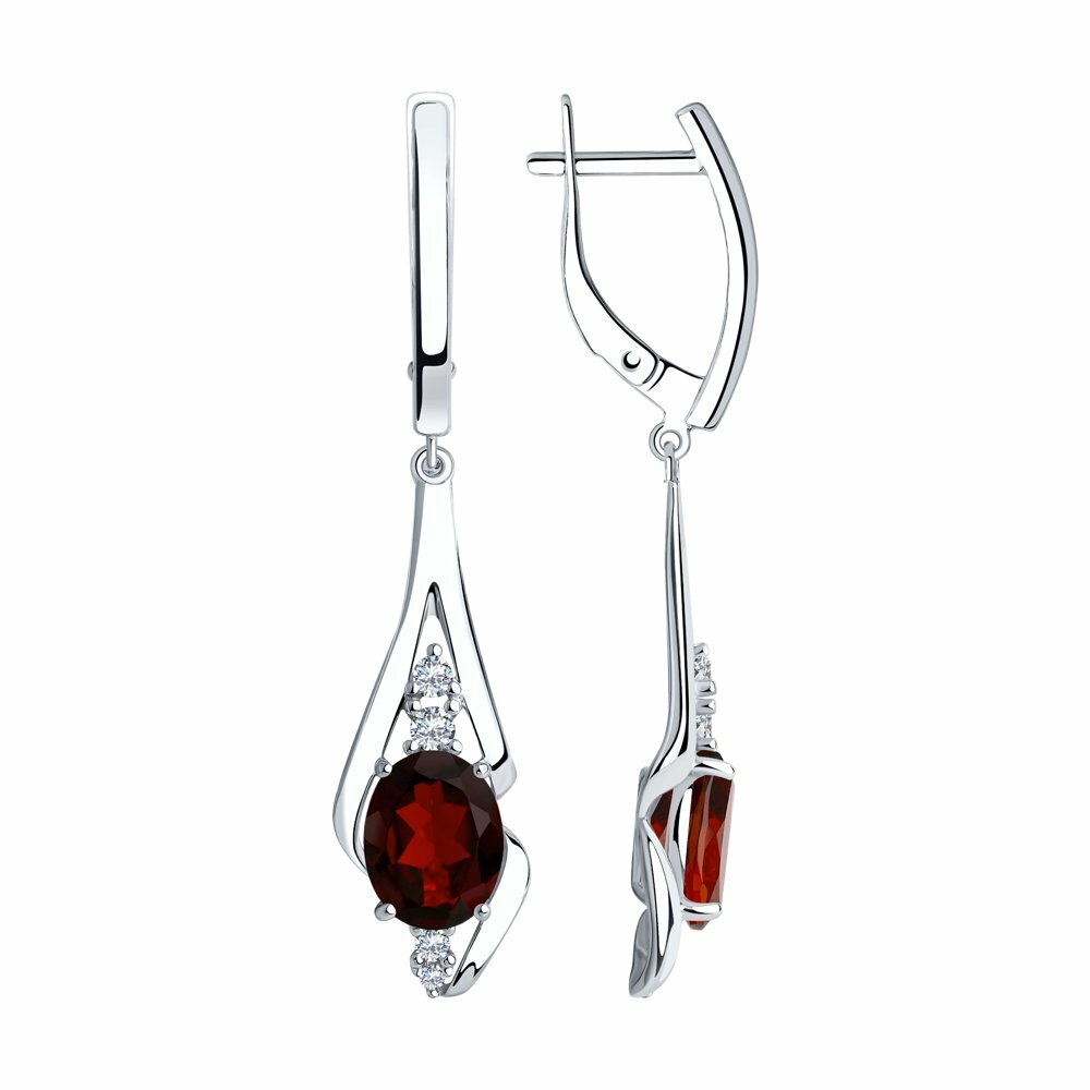 Серьги, серебро, 925 проба, гранат, фианит