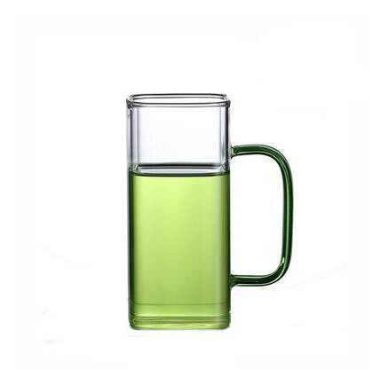 Высокоборосиликатная квадратная стеклянная чашка с ручкой, 380 мл, зеленая для чая и завтрака