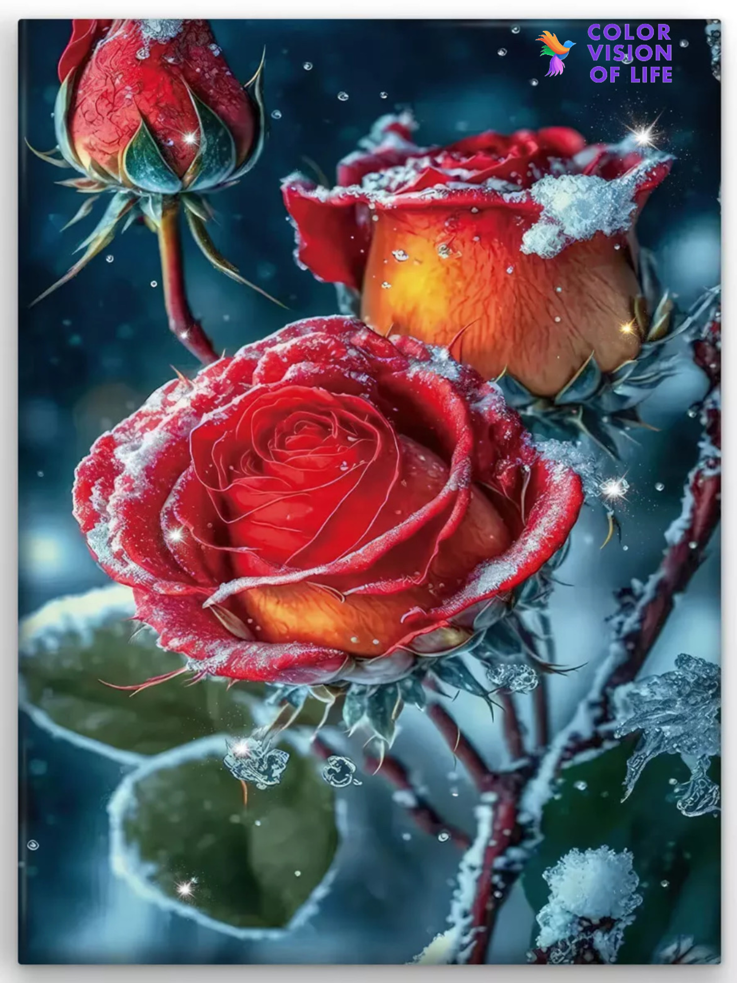 Алмазная мозаика COLOR VISION OF LIFE "Роза на морозе", 40x50 см, 35 цветов, с подрамником