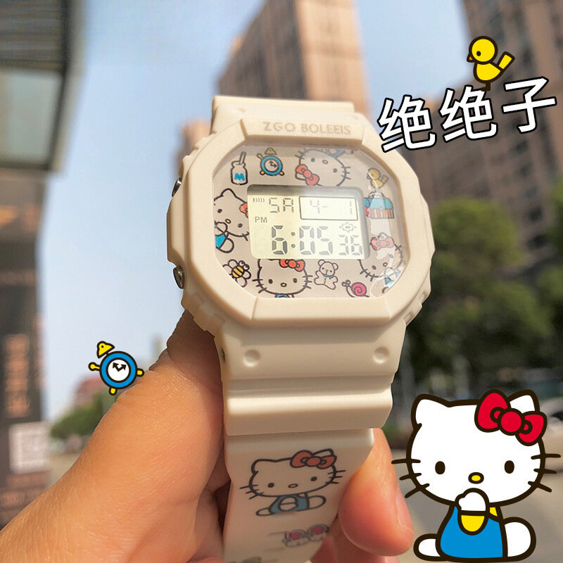 Электронные часы HelloKitty для девочек, подходящие для учениц средних и старших классов, детей, девочек, сотрудничество с Hello Kitty
