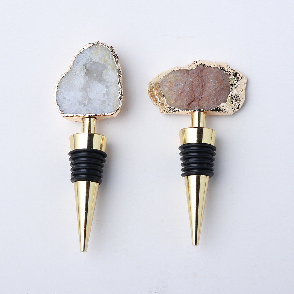 Кристаллический электролитически покрытый синий и белый необработанный камень агата, пробка для вина, пробка для сохранения свежести