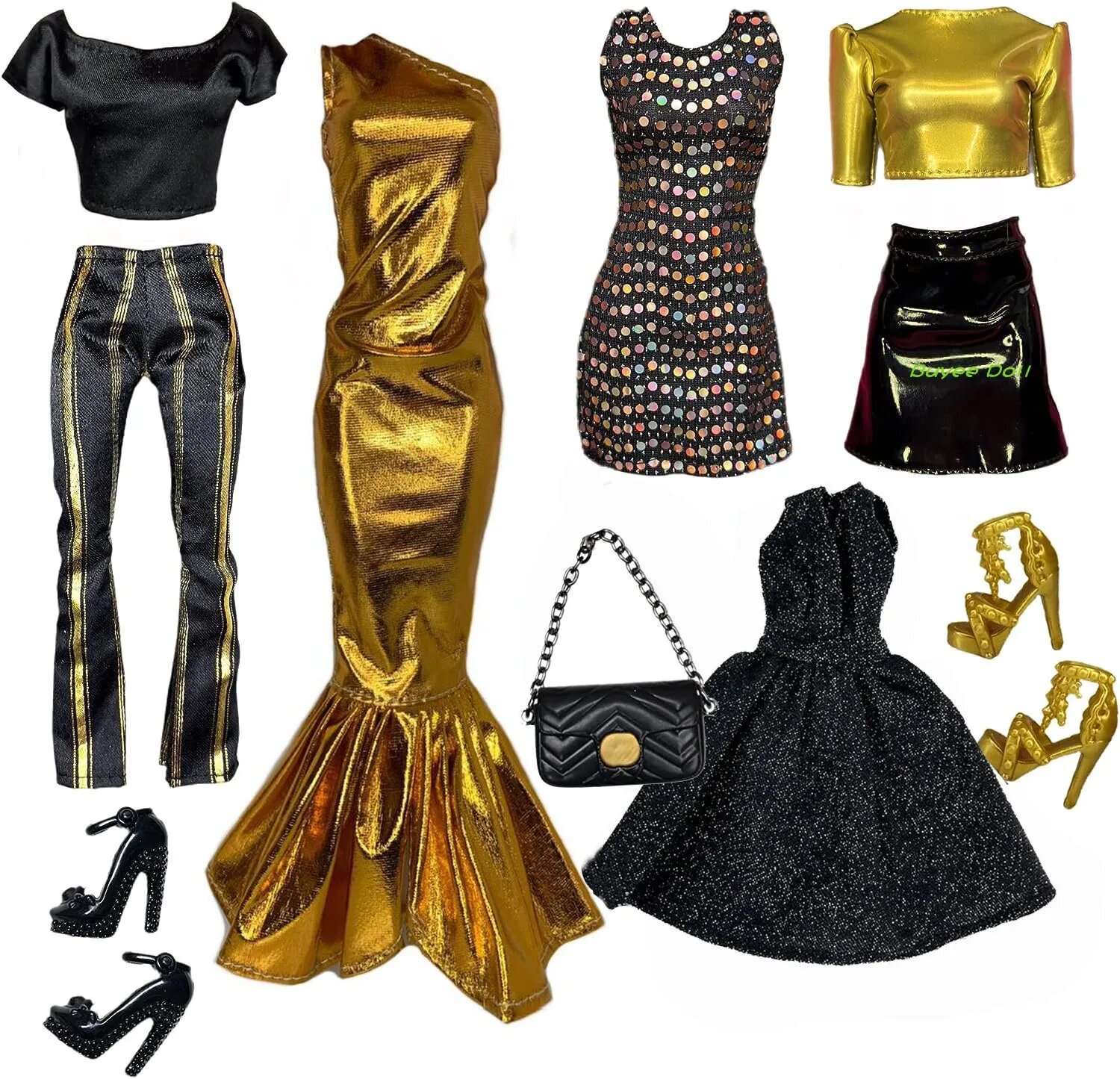 Черно-золотой дизайнерский комплект одежды для кукол Барби 30 см