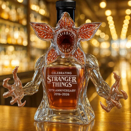 Виски Stranger Things: Коллекционная бутылка Demogorgon на 10-летие (2016-2026) — стеклянная сувенирная упаковка для коллекционеров и фанатов