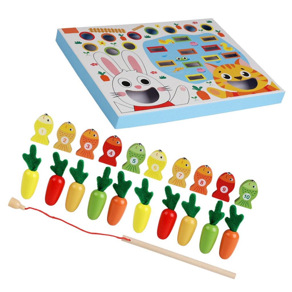 Деревянная Развивающая Игрушка Для Малышей, Игра "Рыбалка и Вытаскивание Моркови", Развивающая Мелкую Моторику, Игрушка для Подбора цвета