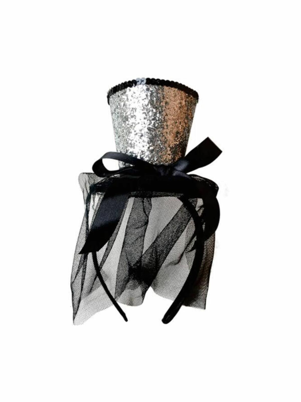 Ободок с пайетками и мини-шляпкой для женщин, аксессуары для Нового года, - Экранирование серебра