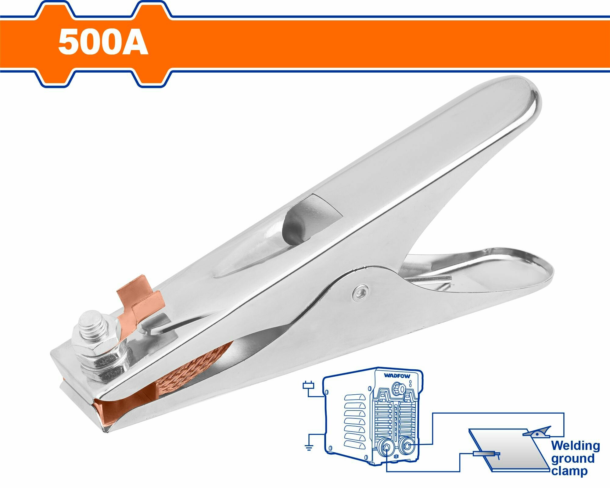 Клема заземления (клемма массы) для сварки "WADFOW" 500 А, 205мм