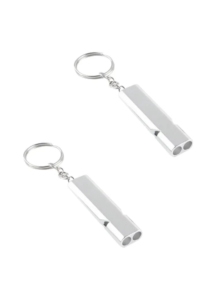 Набор для выживания,2 плоских металлических двухтрубчатых высокочастотных свистка для выживания-серебристый