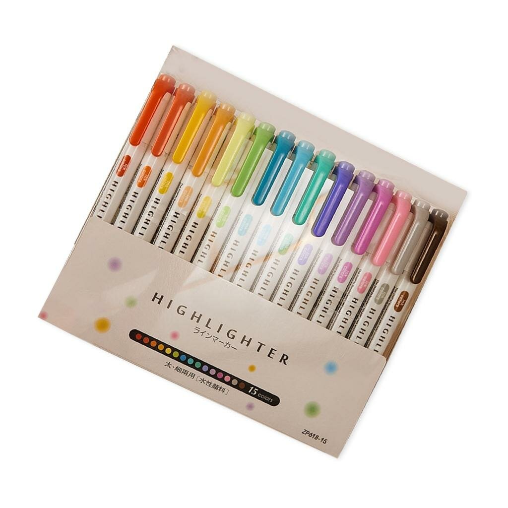 Фломастер-подчёркиватель двойного действия, 10/15 цветов, набор из 15 цветов